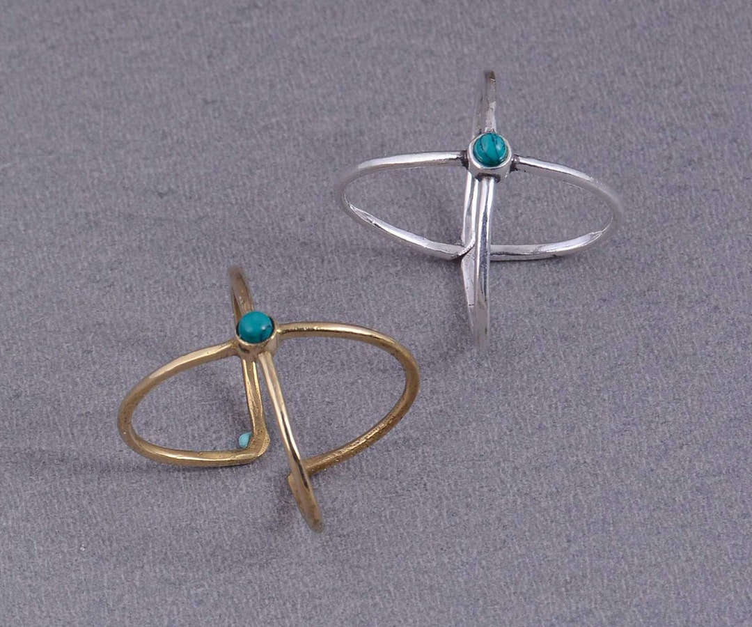 Turquoise Criss Cross Ring - Gold Cross X Ring - Silver Criss Cross ...