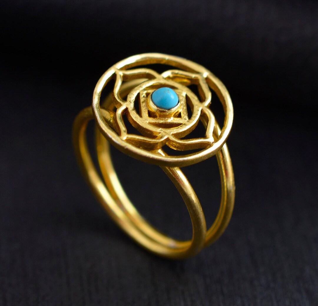 Turquoise Sri Yantra Ring, Brass Ring, Geometry Rings, Handmade Ring, Gypsy Ring, Gift for Her ...