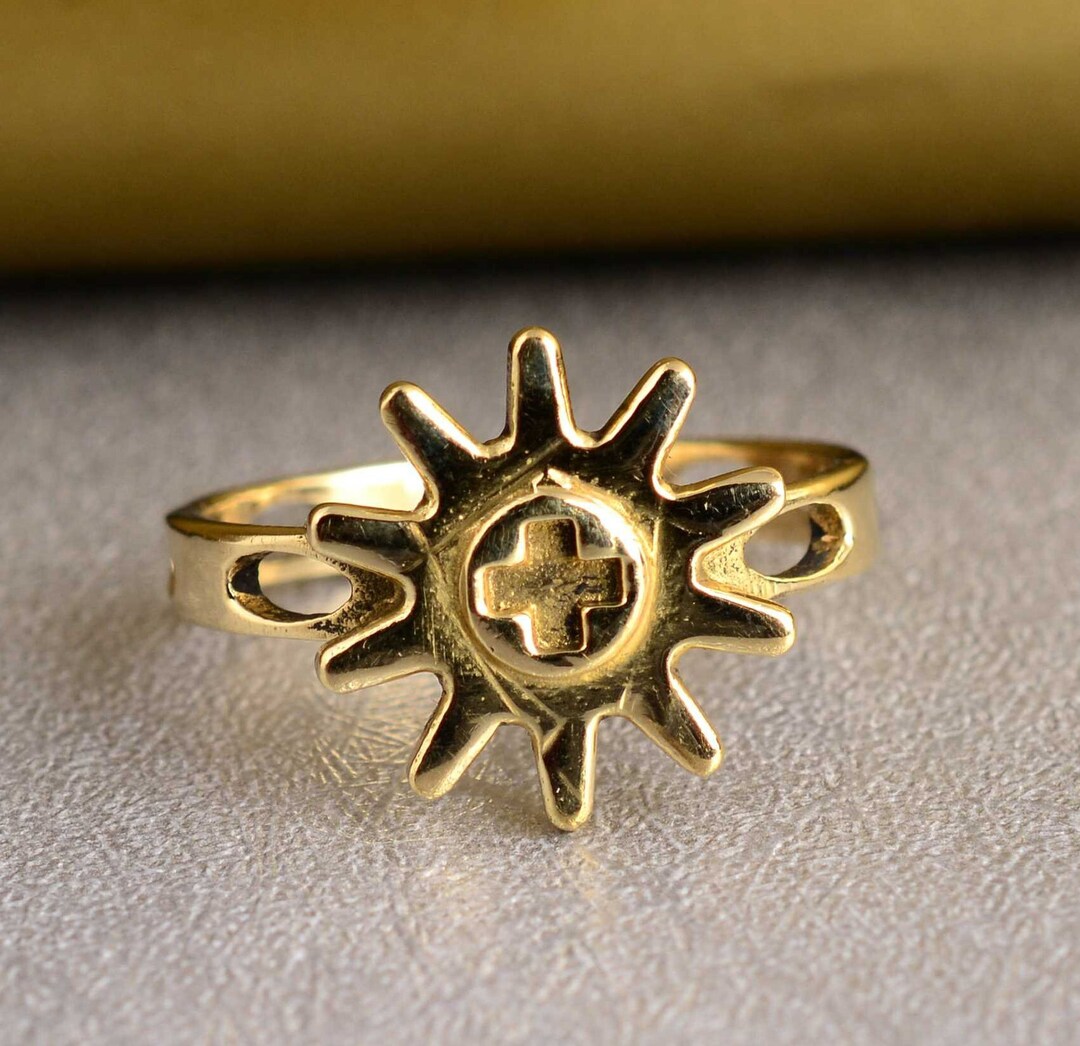 Gold Sun Engagement Ring for Woman, Dainty Ring, Gold Minimalist Ring ...