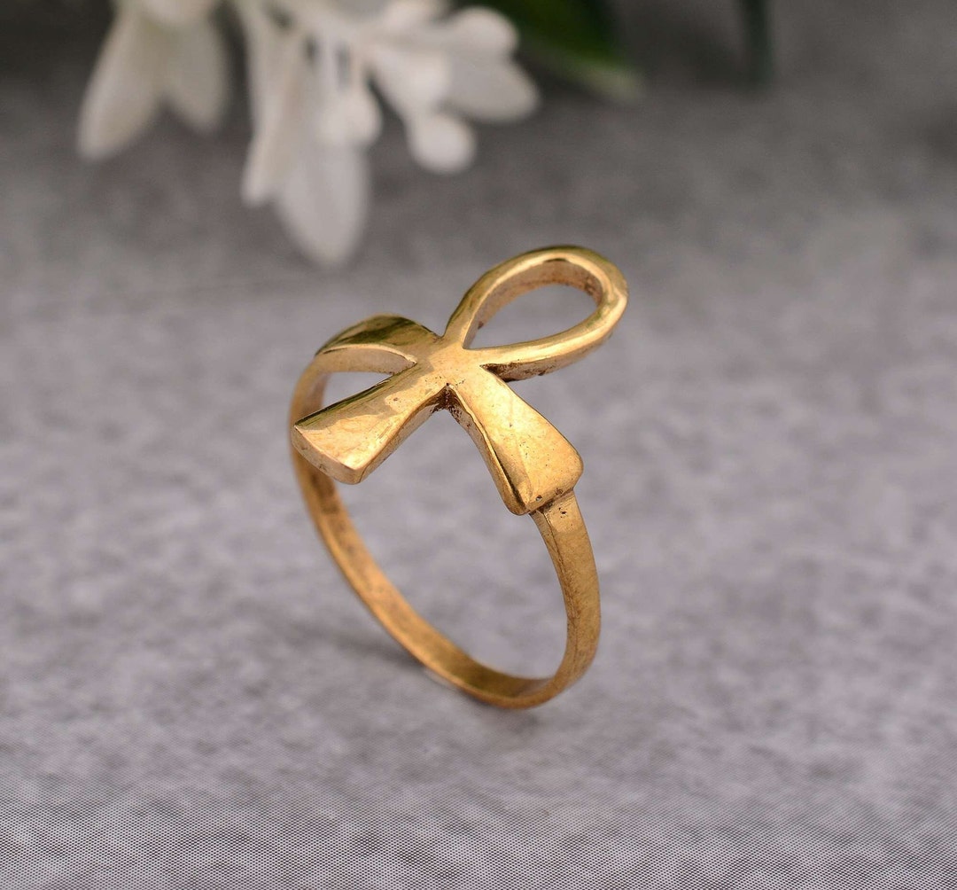GOLD Ankh Ring - Cross Ring - Solid Gold Ring - Egyptian Ring - Minimalist Jewelry - Egyptian ...