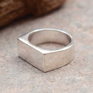 Solid Sterling Silver Signet Ring, Rectangle Signet Ring, Bar Ring, Pinky Signet Ring, Men ...