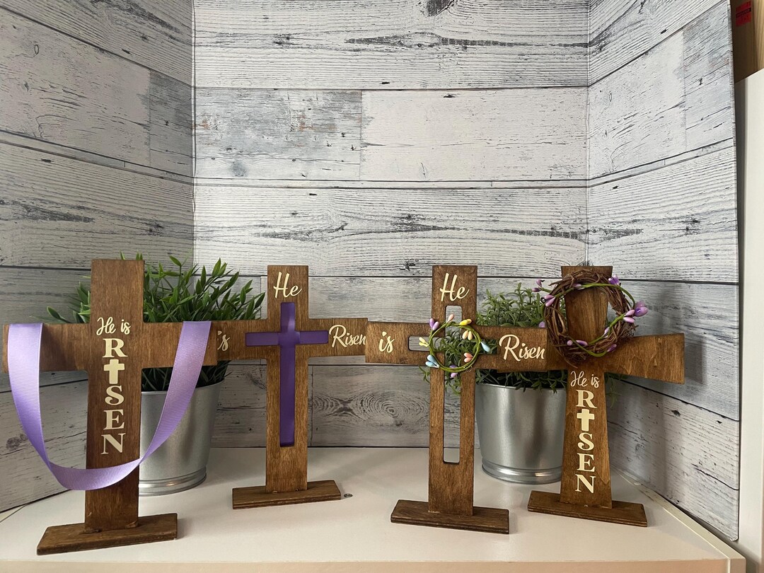 Easter Cross, Wood Standing Cross for Easter, He is Risen, Religious Easter Cross - Etsy