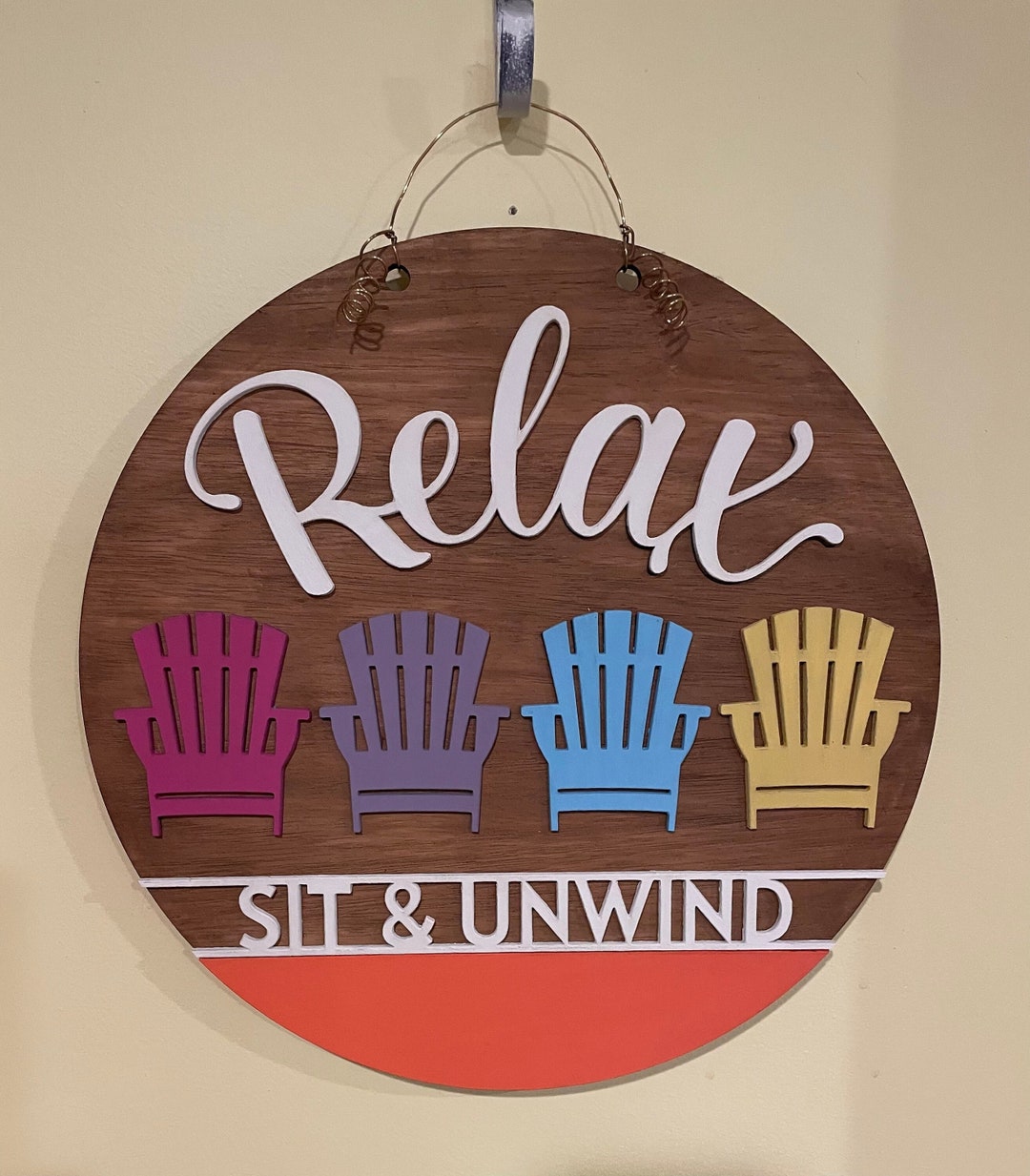 Relax Sit & Unwind Wood Round Hanger, Summer Relax Sign, Hanging Porch ...