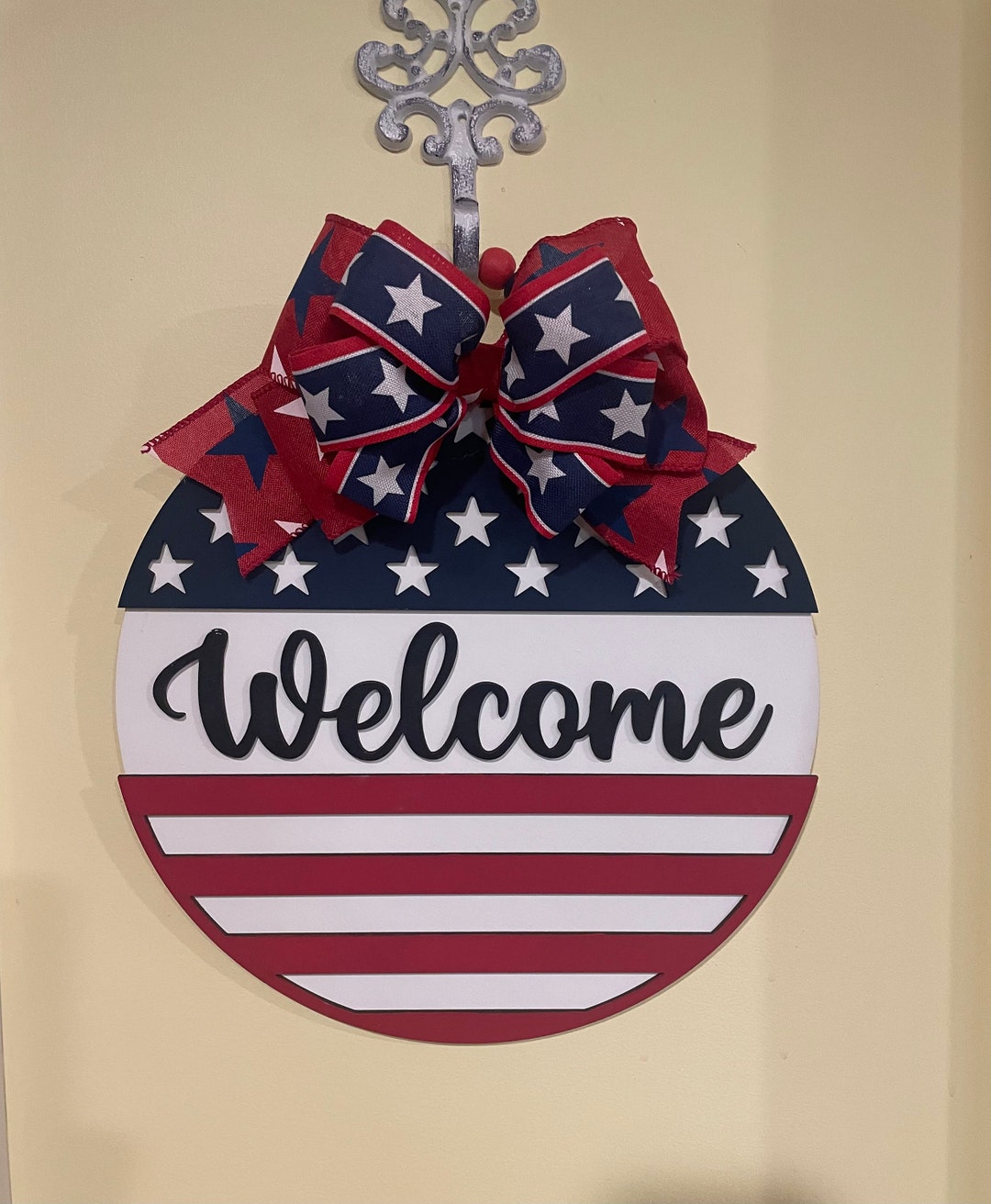 Patriotic Welcome Sign, Door or Wall Hanging, Stars and Stripes Welcome ...