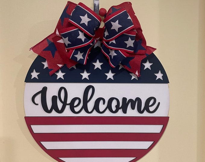 Patriotic Welcome Sign, Door or Wall Hanging, Stars and Stripes Welcome ...