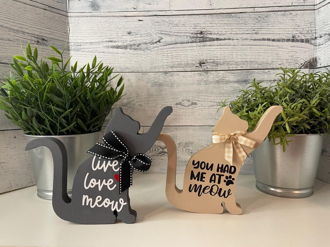 Standing Cat Wood Cutout, Cat Lover Shelf Sitter, Live Love Meow, Gift ...