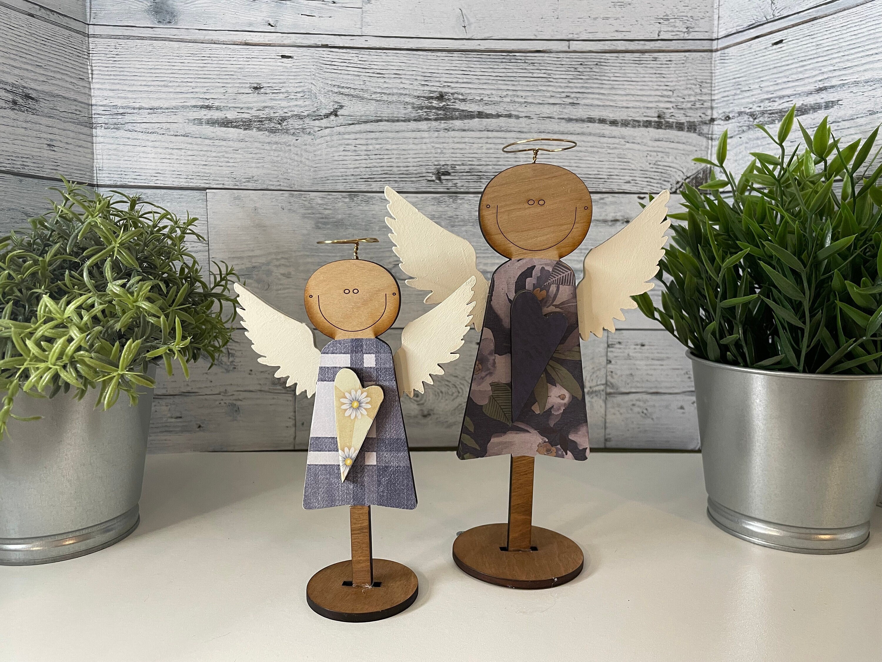 Standing Angels, Guardian Angels Pair, Freestanding Wood Angels, Rustic ...