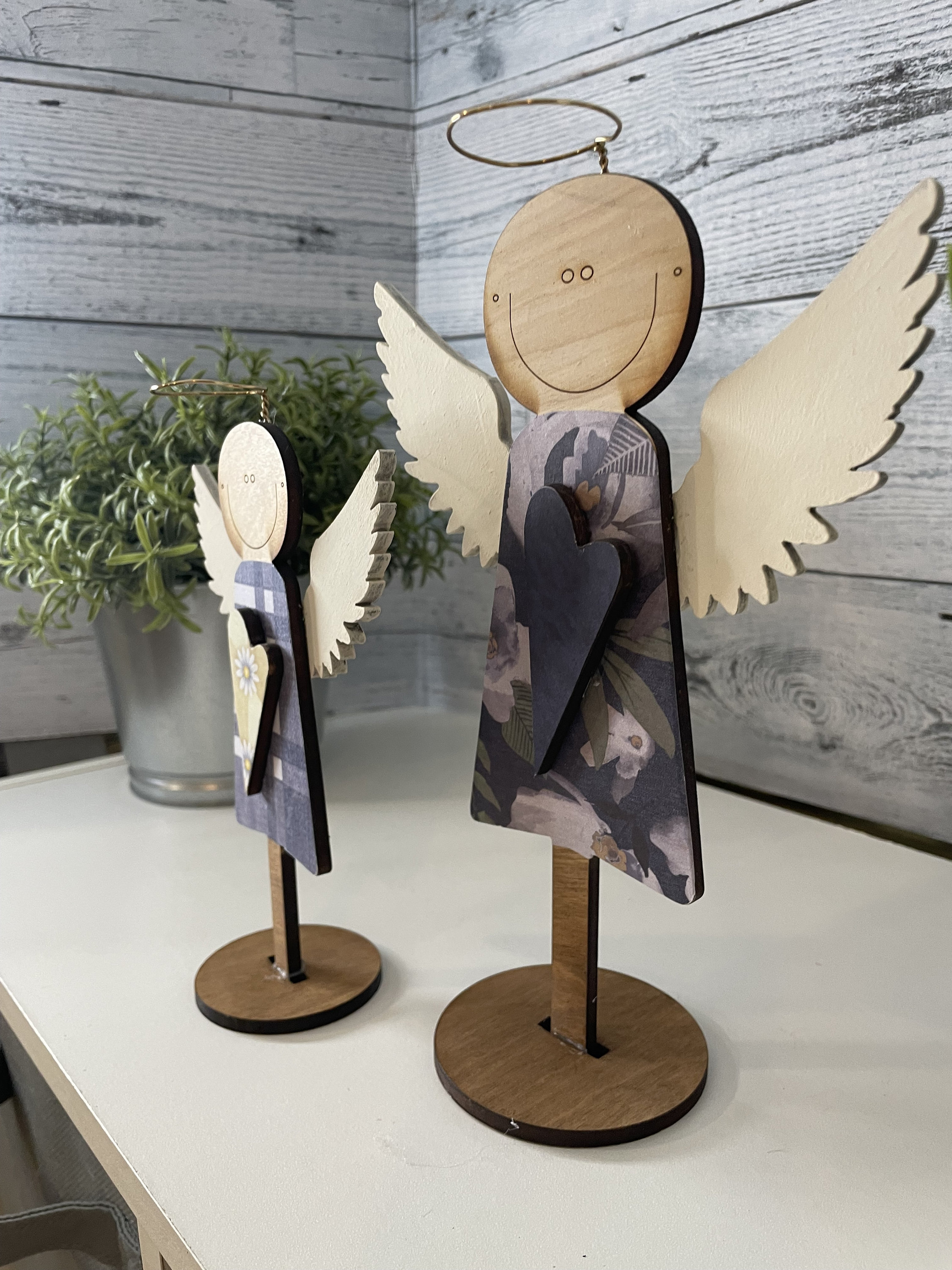 Standing Angels, Guardian Angels Pair, Freestanding Wood Angels, Rustic ...