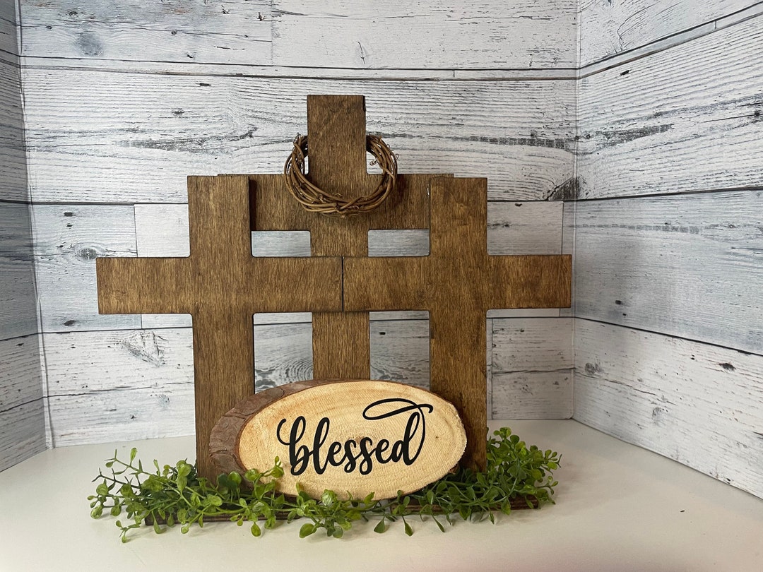 Standing Easter Crosses, Wood Cross Trio With Blessed Sign, Easter ...