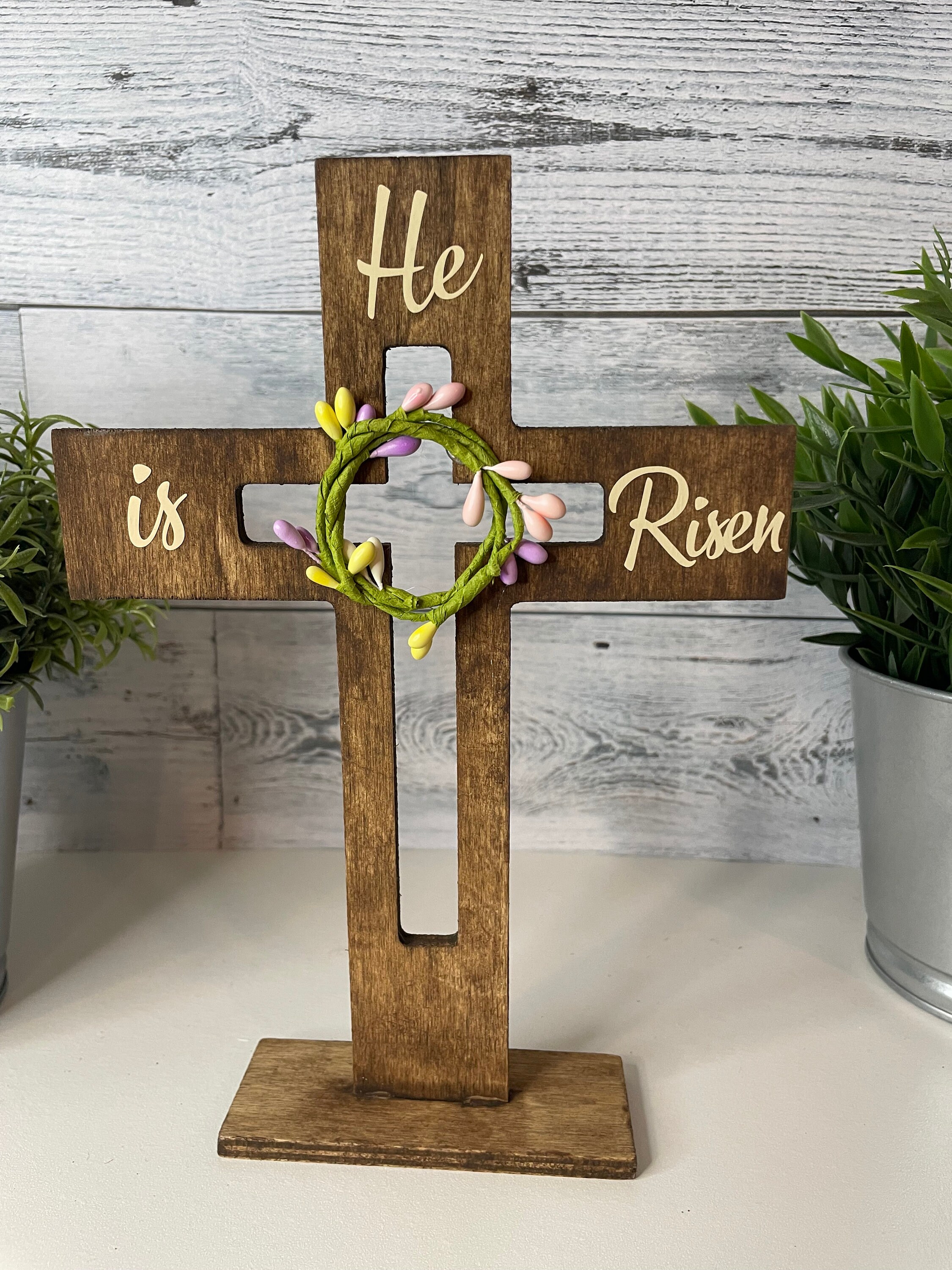 Easter Cross, Wood Standing Cross for Easter, He is Risen, Religious ...
