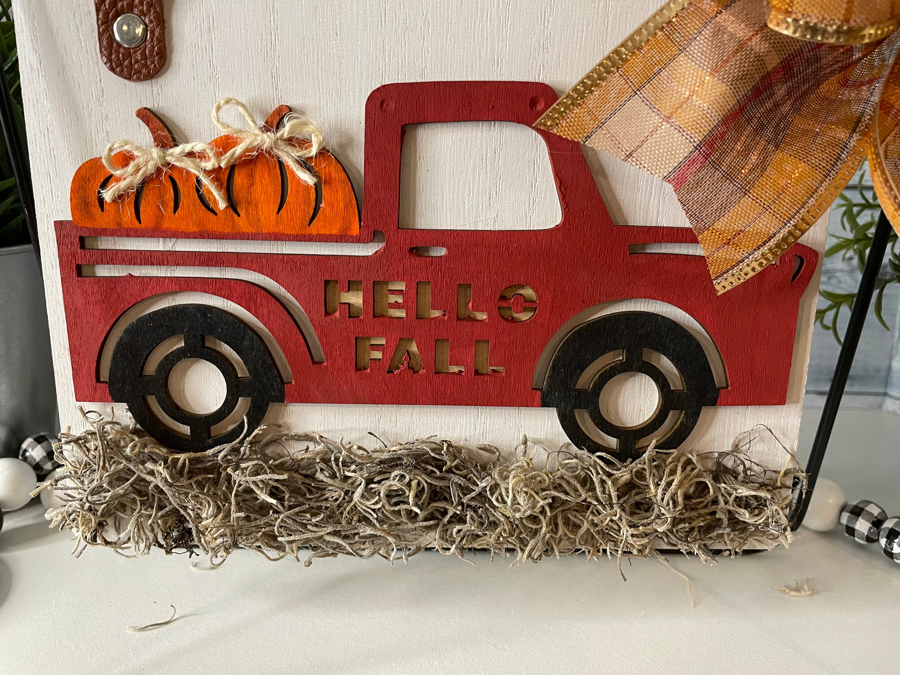 Wood Sign in Metal A-frame Stand for Fall, Red Truck Fall Sign, Hello ...
