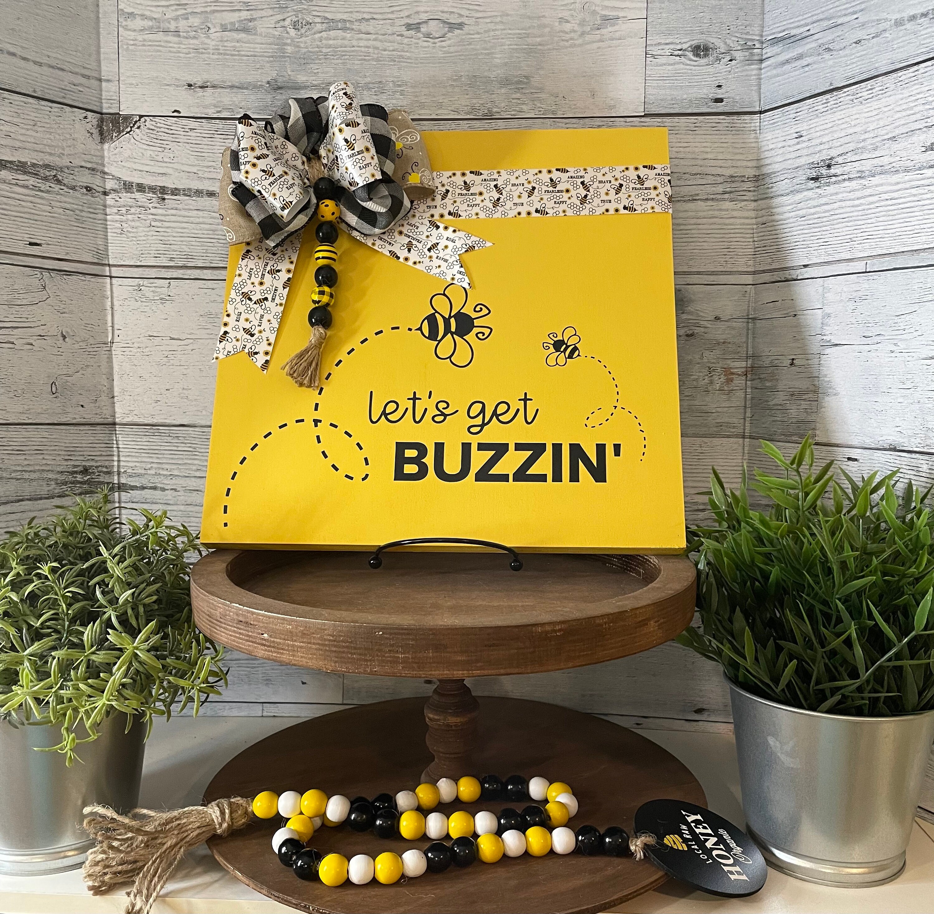 Wood Bee Sign, Lets Get Buzzin, Bee-themed Wall Decor or Shelf Sitter ...