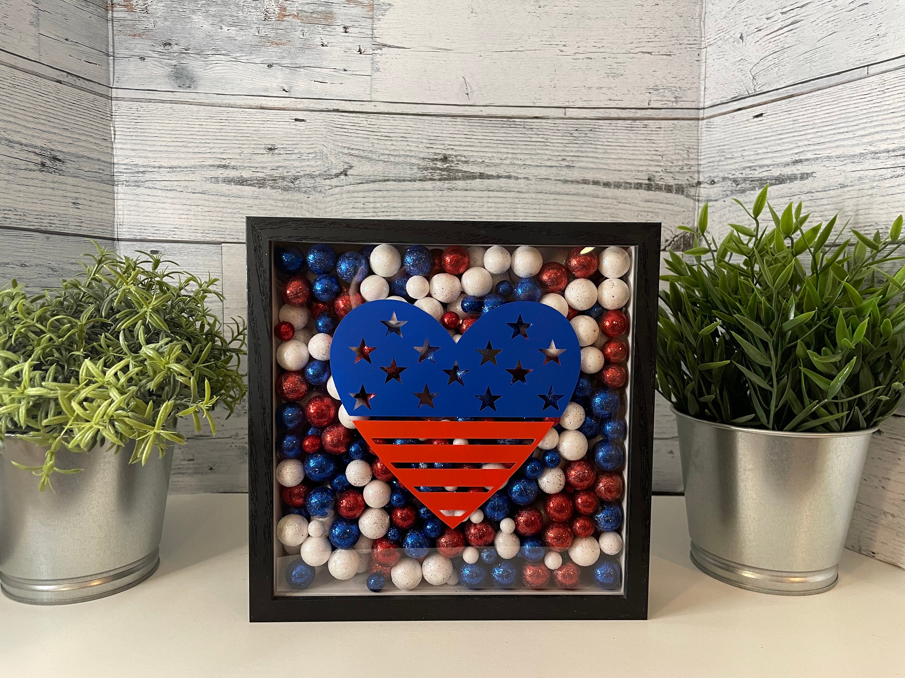 Patriotic Shadow Box, Red White Blue Sitting or Hanging Shadow Box ...
