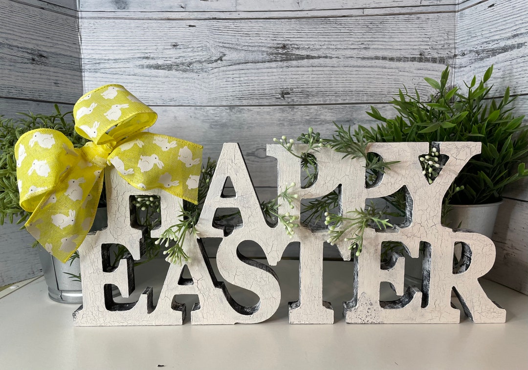 Happy Easter Standing Sign, Wood Cutout Happy Easter, Standing Mantle ...