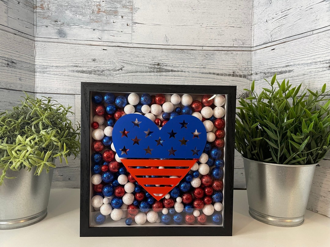 Patriotic Shadow Box, Red White Blue Sitting or Hanging Shadow Box ...