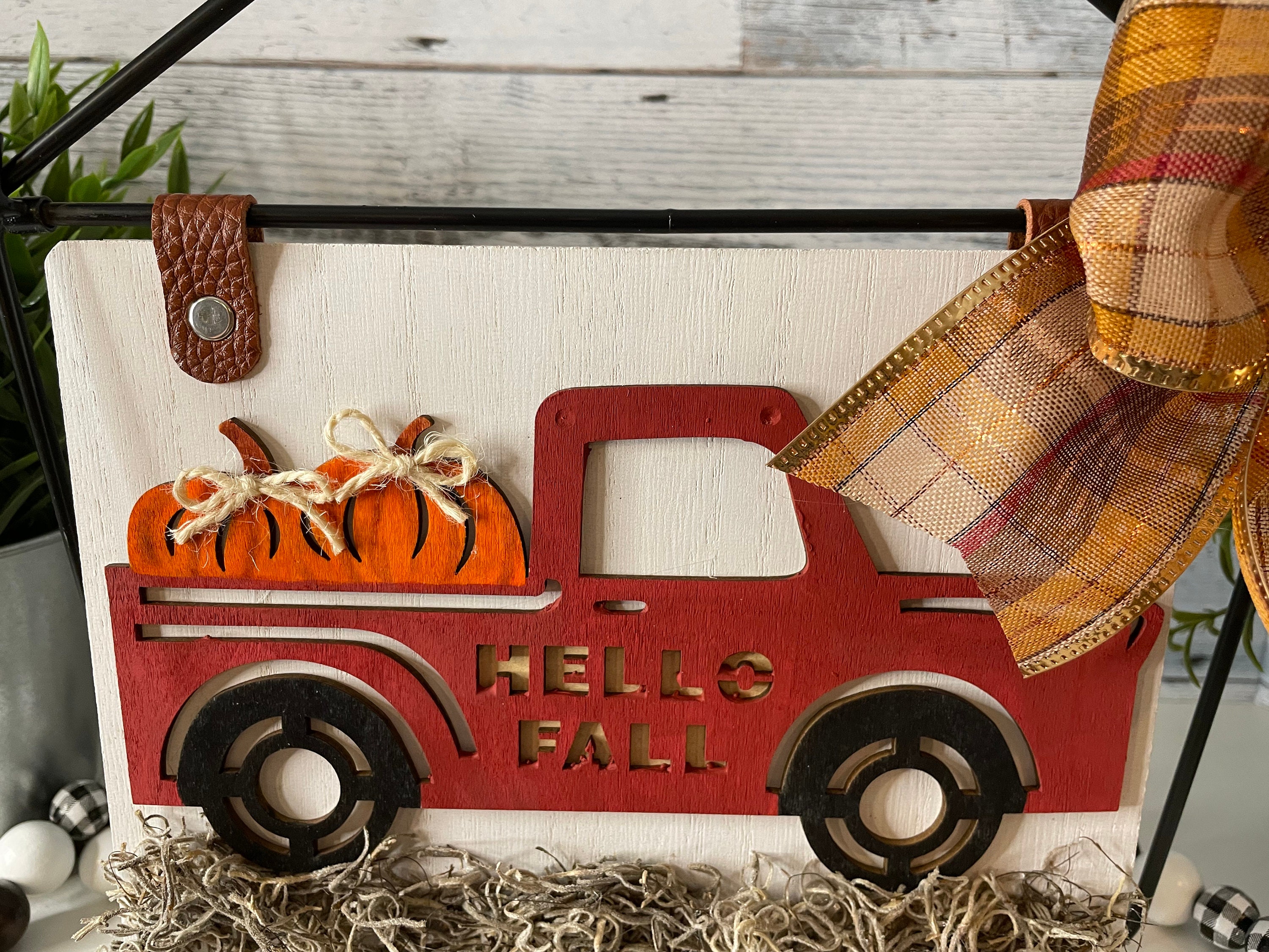 Wood Sign in Metal A-frame Stand for Fall, Red Truck Fall Sign, Hello ...