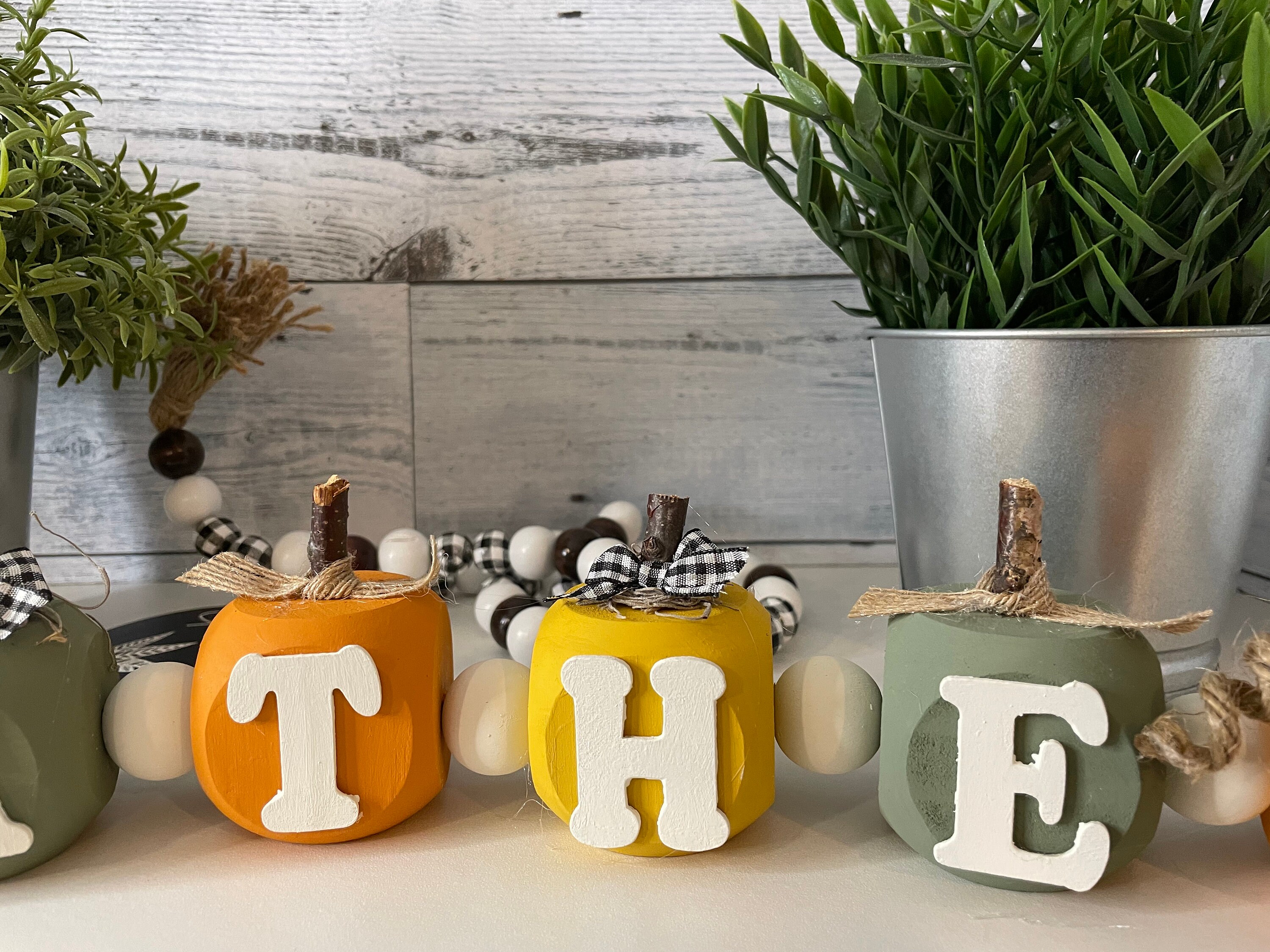 GATHER Block Set, Garland of Wood Cubes for Autumn, Fall Mantle Decor ...