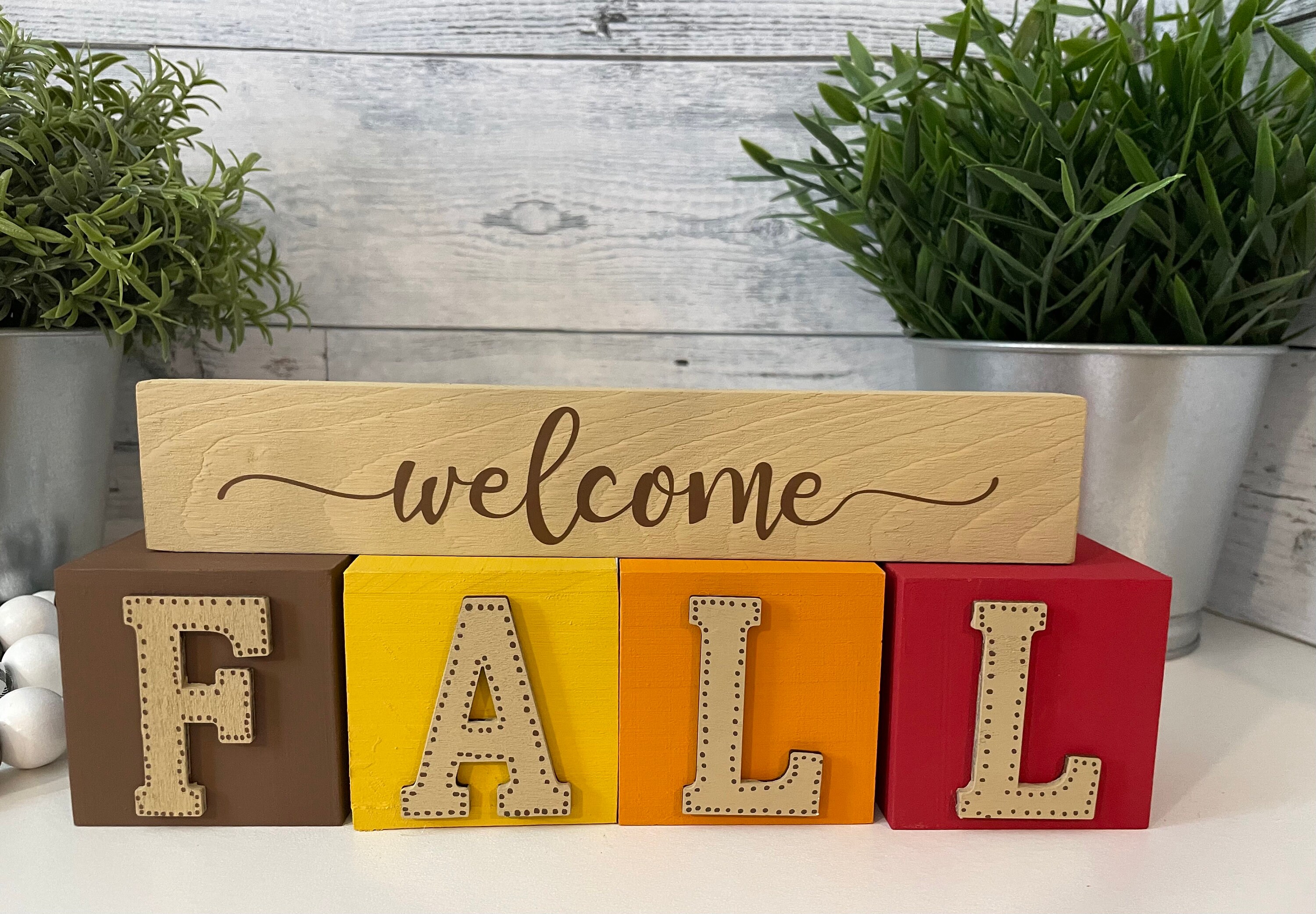 Welcome Fall Wood Block Grouping Autumn Decor Set Welcome - Etsy