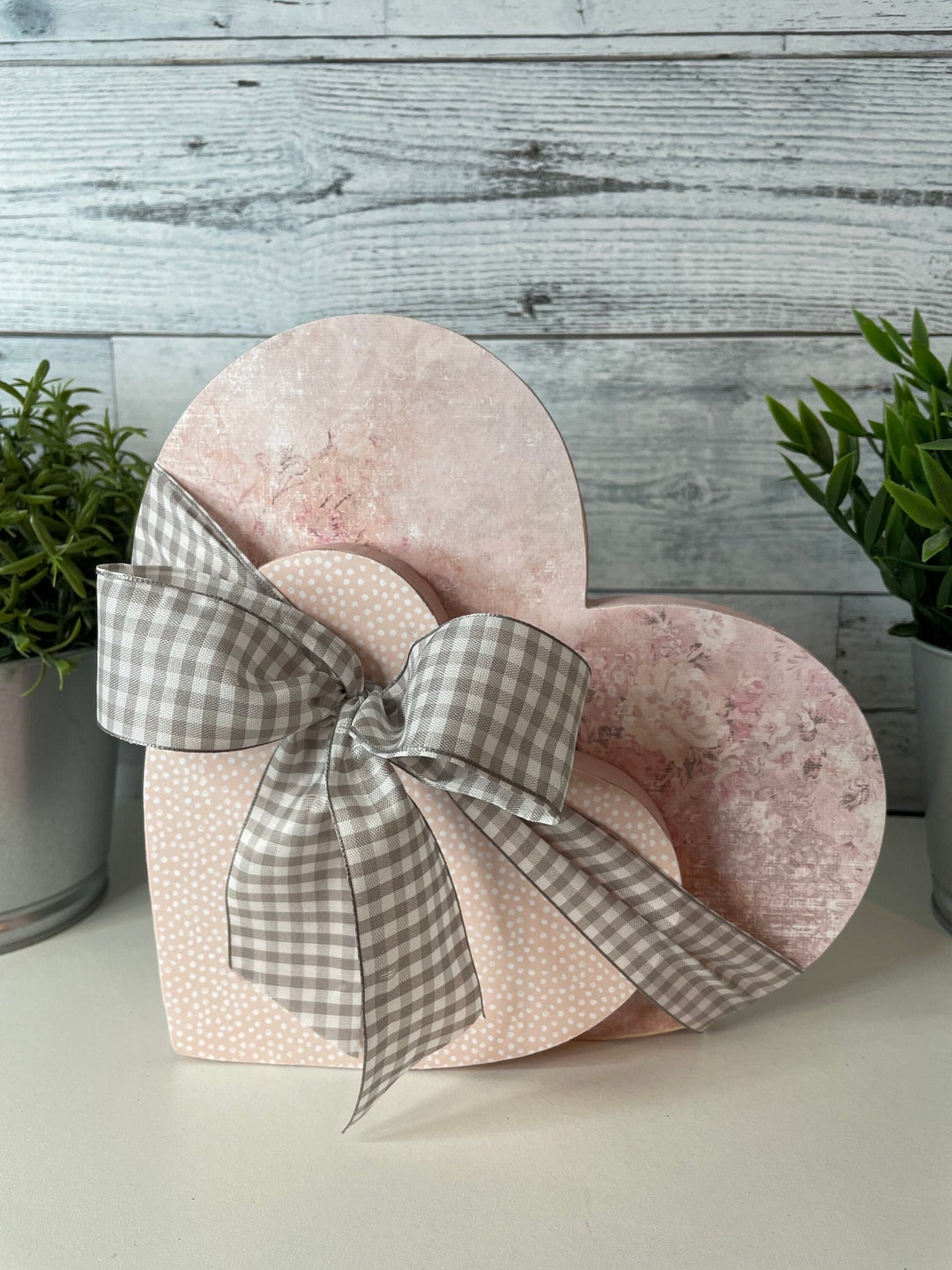 Layered Standing Hearts, Wood Heart Set, Pair of Decorated Hearts ...