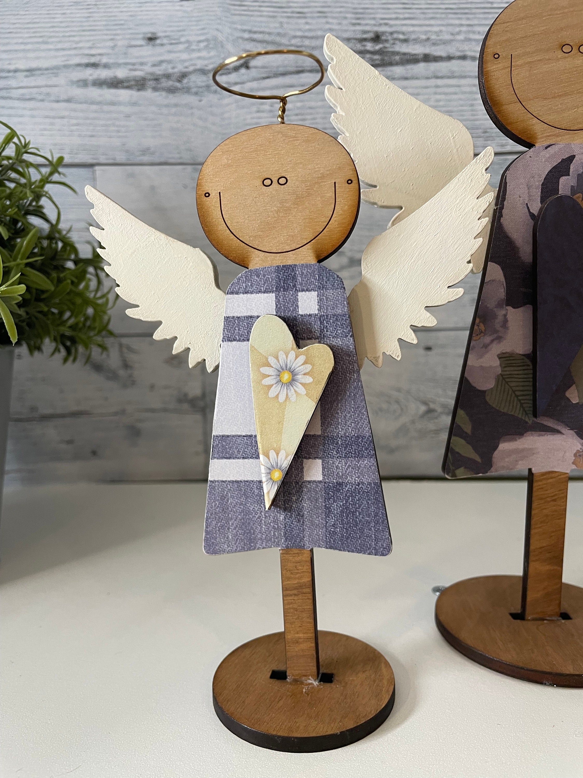 Standing Angels, Guardian Angels Pair, Freestanding Wood Angels, Rustic ...