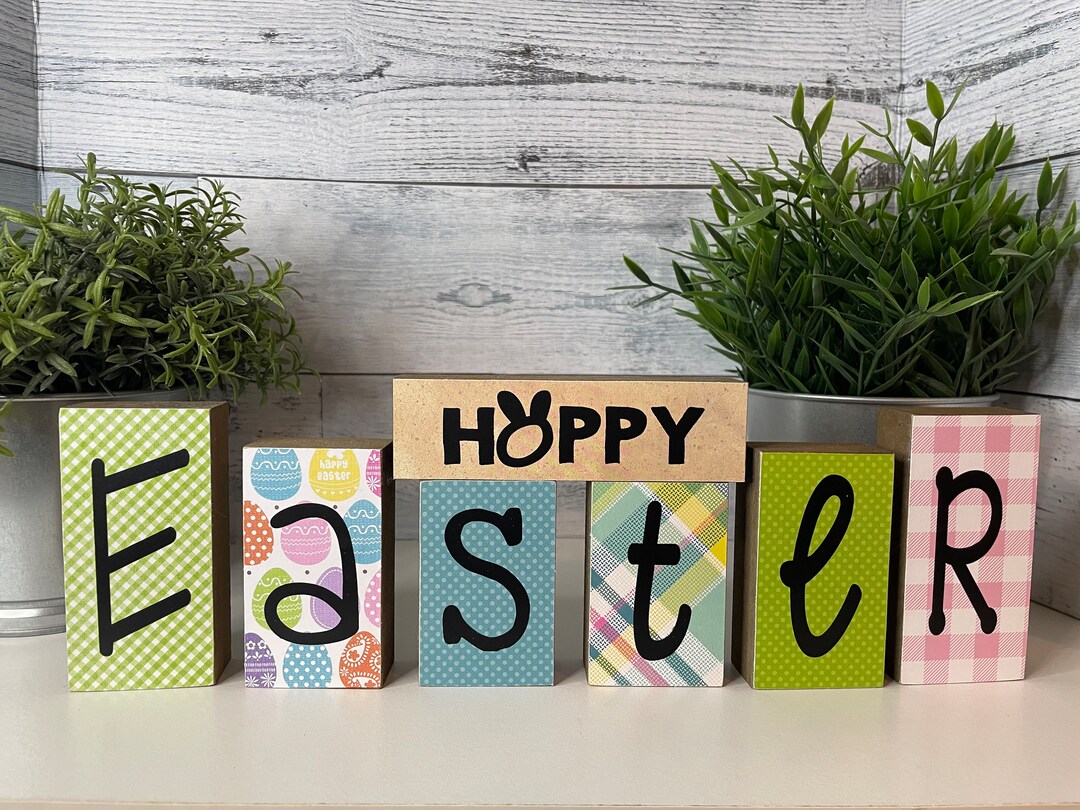 Hoppy Easter Stacking Blocks, Fun Easter Decor, Chunky Wood Block Set, Easter Shelf Sitter - Etsy