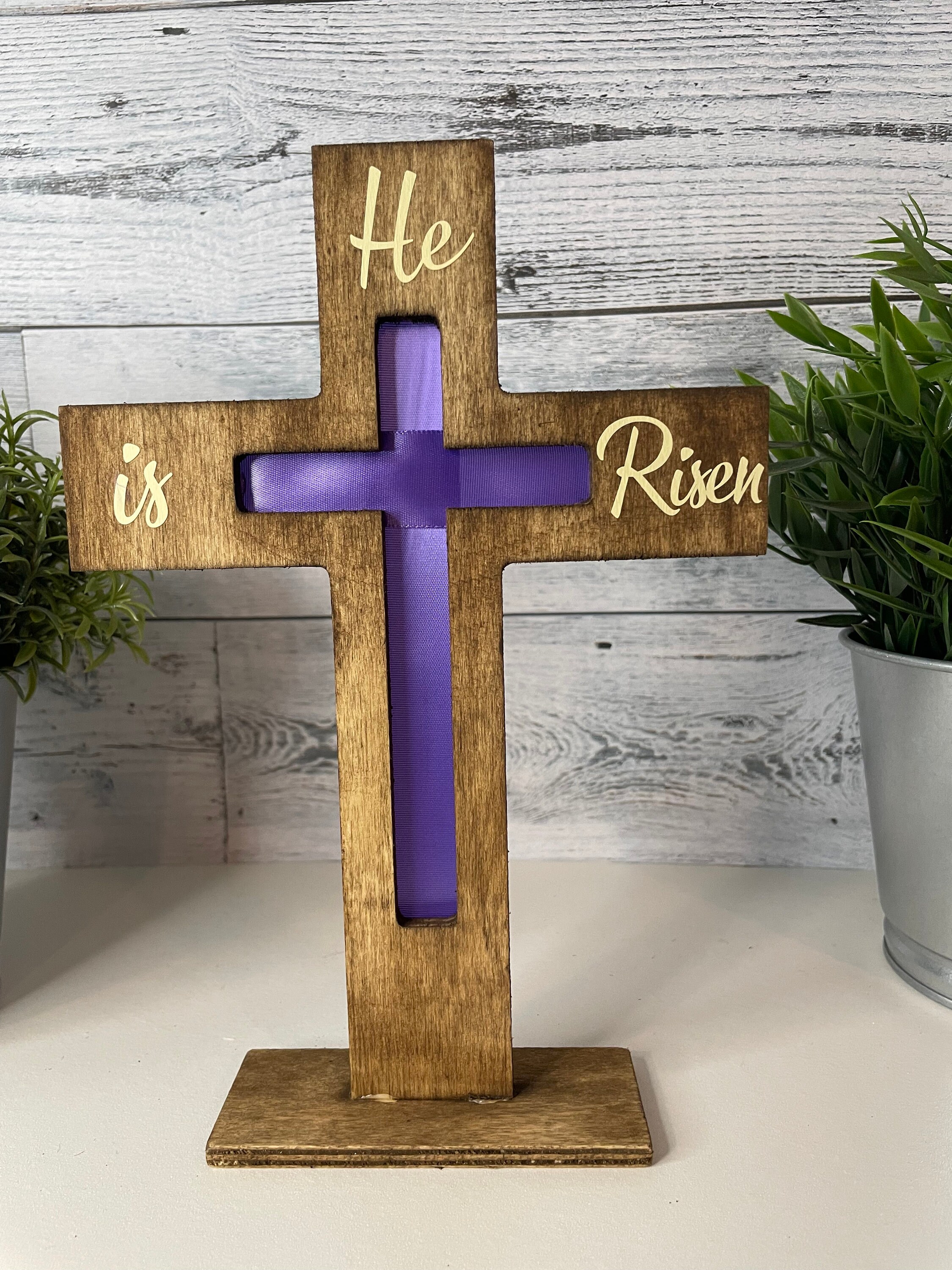 Easter Cross, Wood Standing Cross for Easter, He is Risen, Religious ...