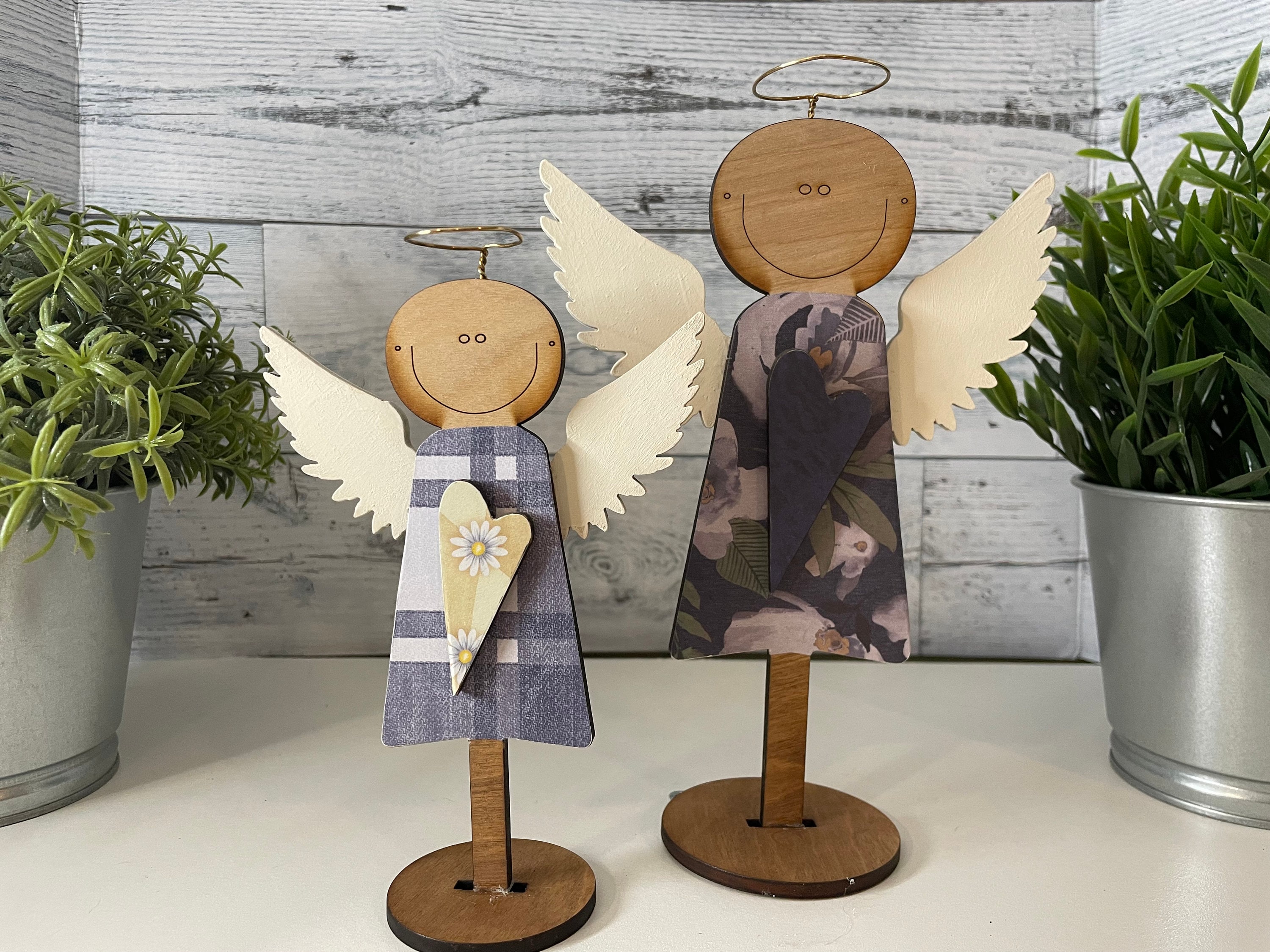 Standing Angels, Guardian Angels Pair, Freestanding Wood Angels, Rustic ...