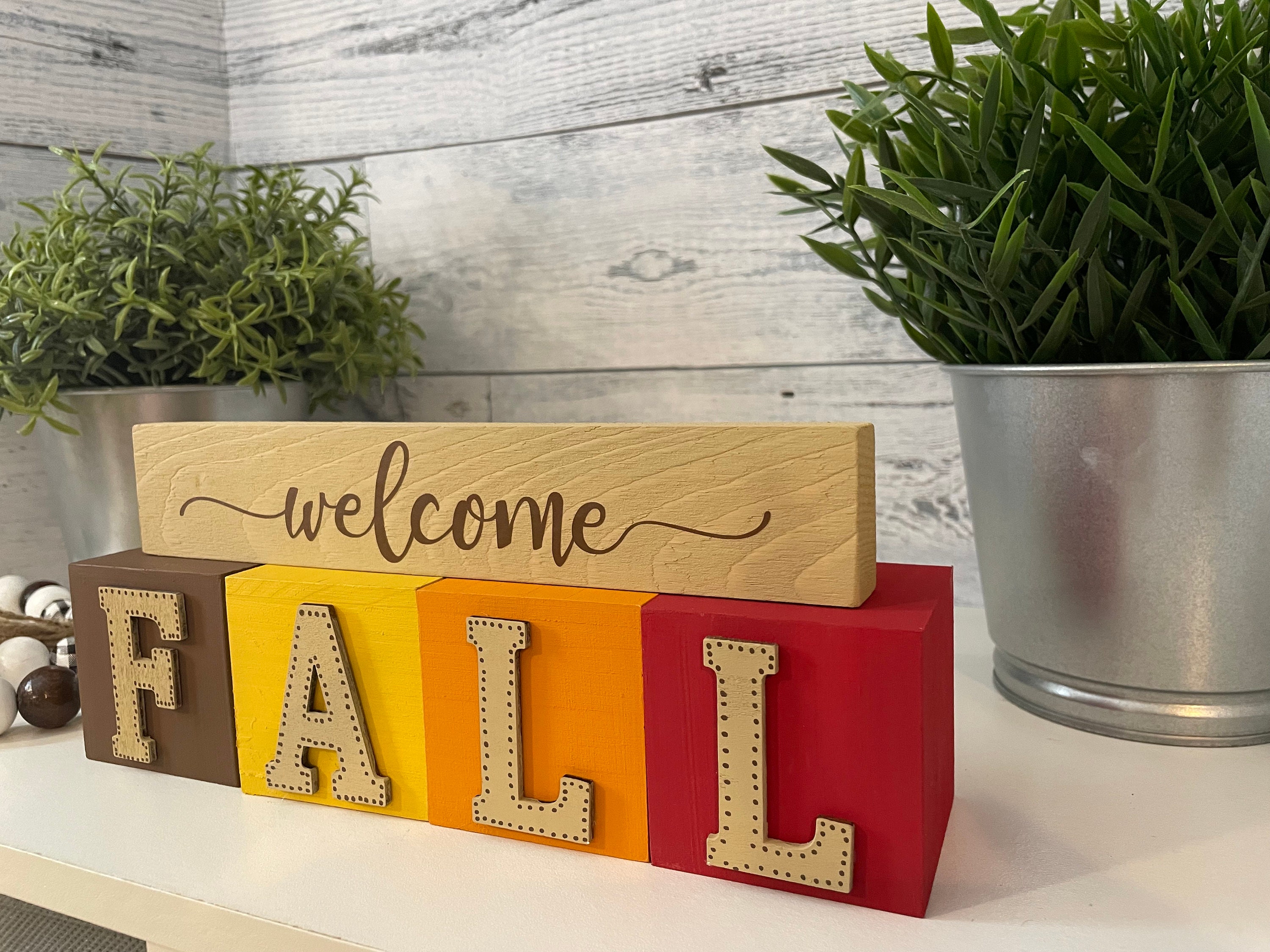 Welcome Fall Wood Block Grouping Autumn Decor Set Welcome - Etsy