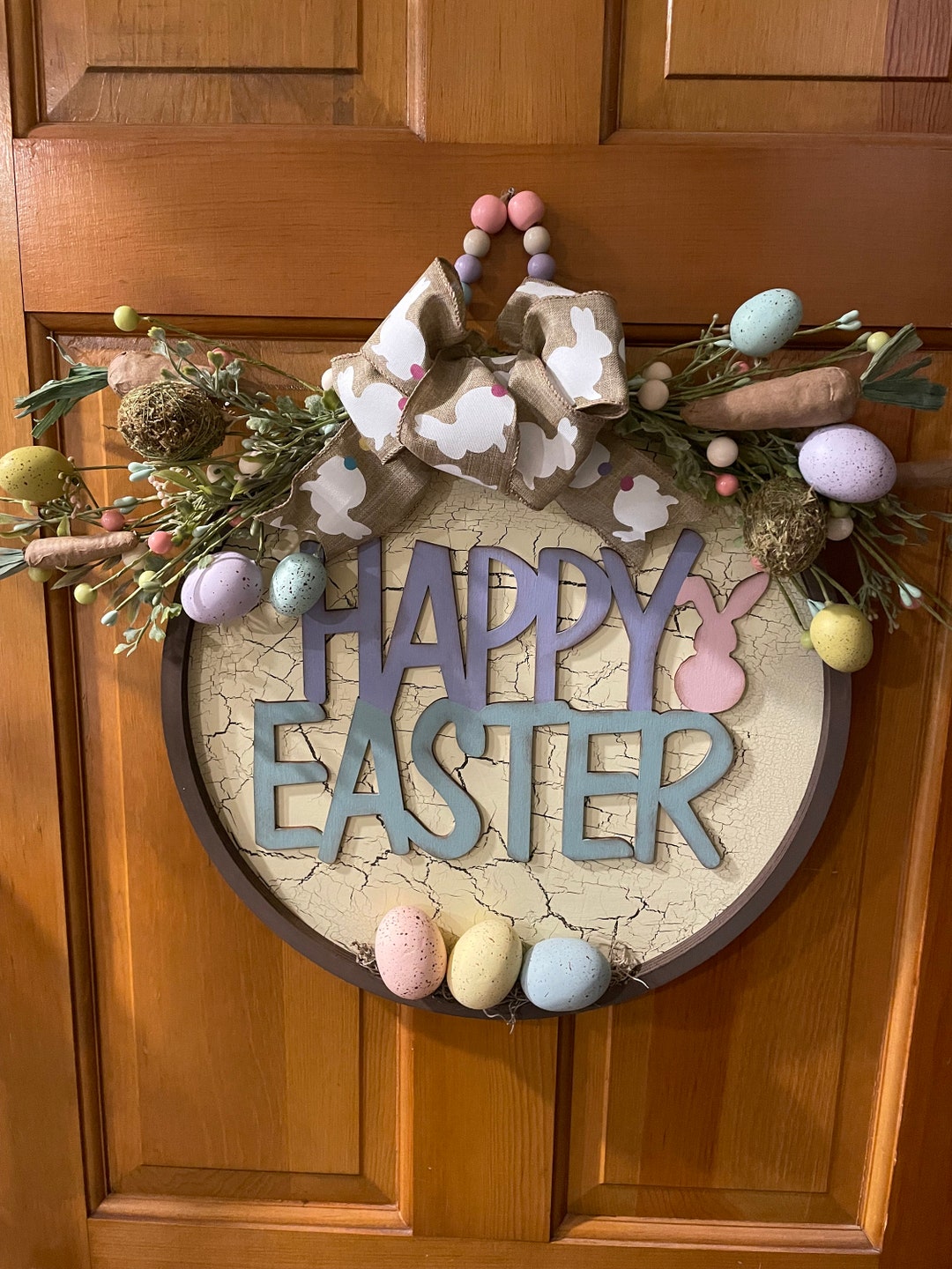 Happy Easter Door Hanger, Easter Wood Wreath, Bunny and Eggs Easter ...