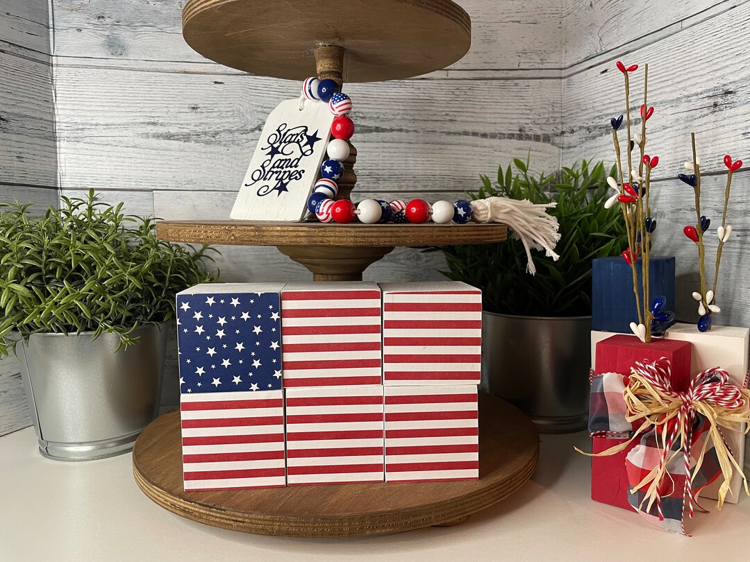 American Flag Stacking Block Set, Americano Wood Blocks, USA Patriotic ...