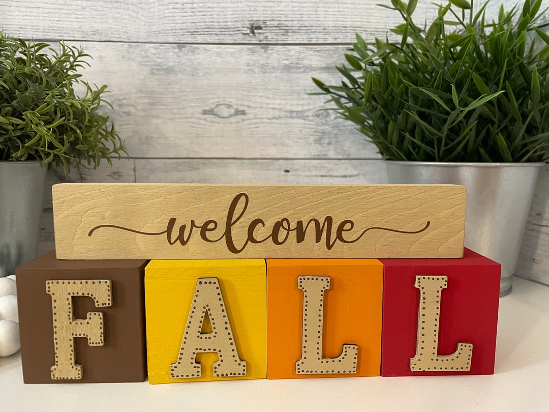 Welcome Fall Wood Block Grouping, Autumn Decor Set, Welcome Fall on ...