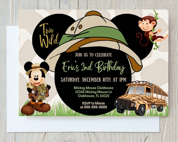 TWO WILD Mickey Mouse Safari Birthday Invitation Cute Toddler - Etsy