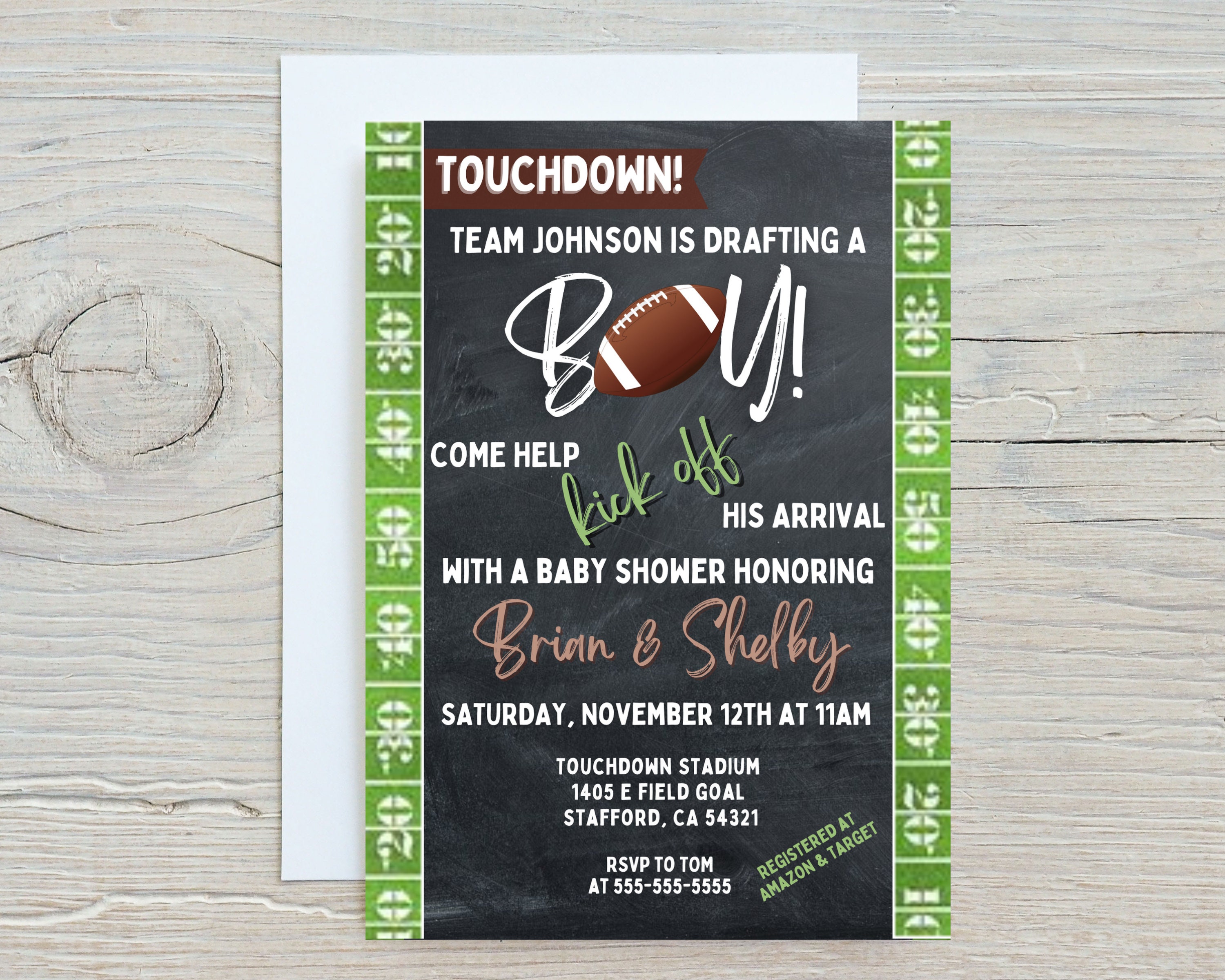 IT'S A BOY Football Baby Shower Invitation, Cute Baby Boy Invitation ...