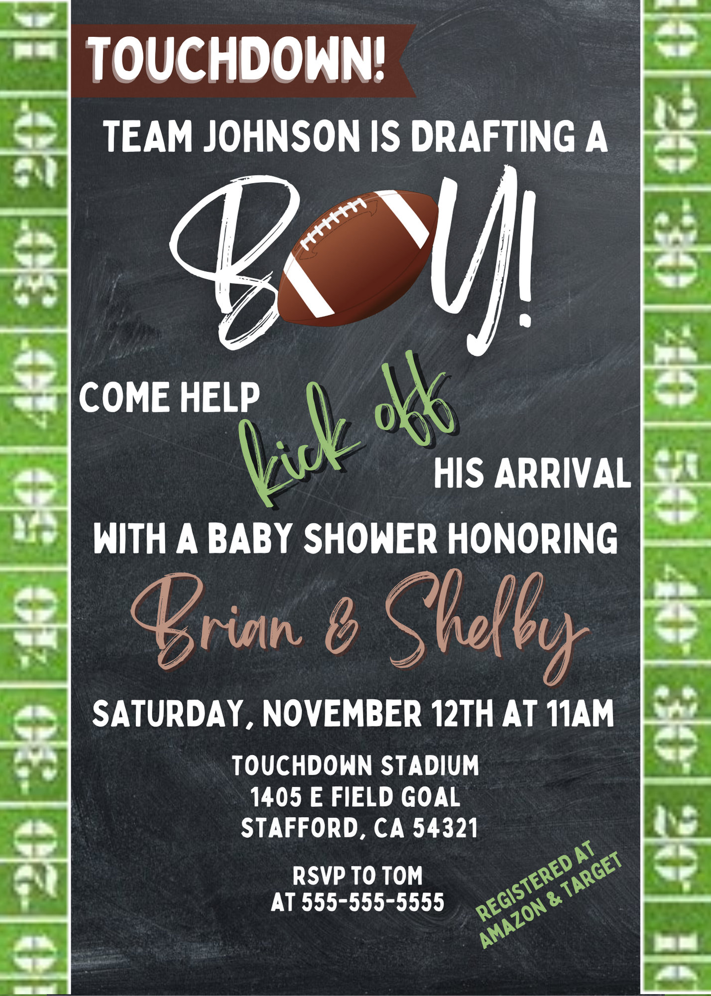 TOUCHDOWN Football Baby Shower Invitation, Cute Baby Shower Invitation ...