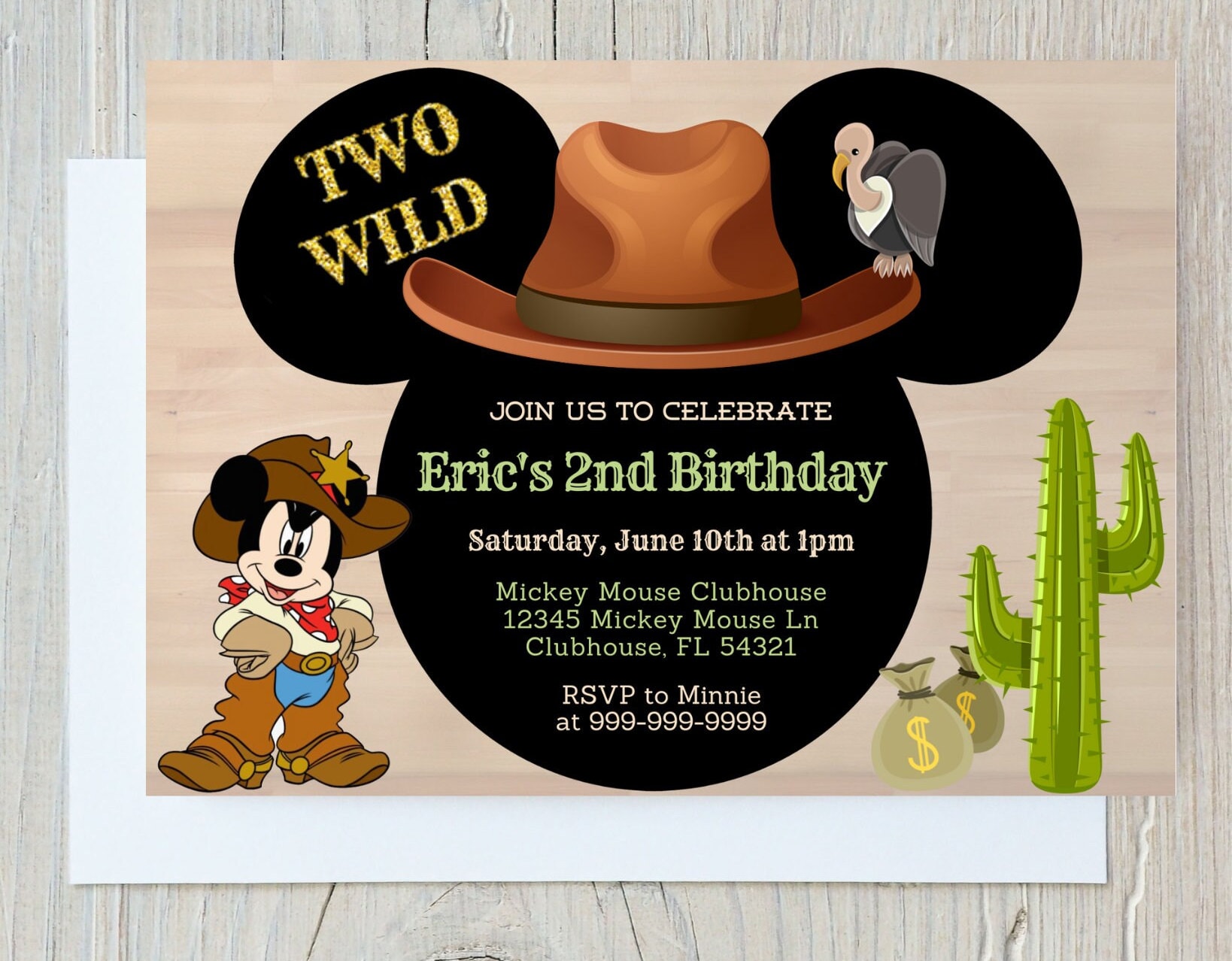 TWO WILD Mickey Mouse Wildwest Birthday Invitation, Cute Toddler Boy ...