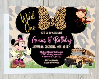 WILD ONE Mickey Mouse Safari Birthday Invitation, Cute Baby Boy ...