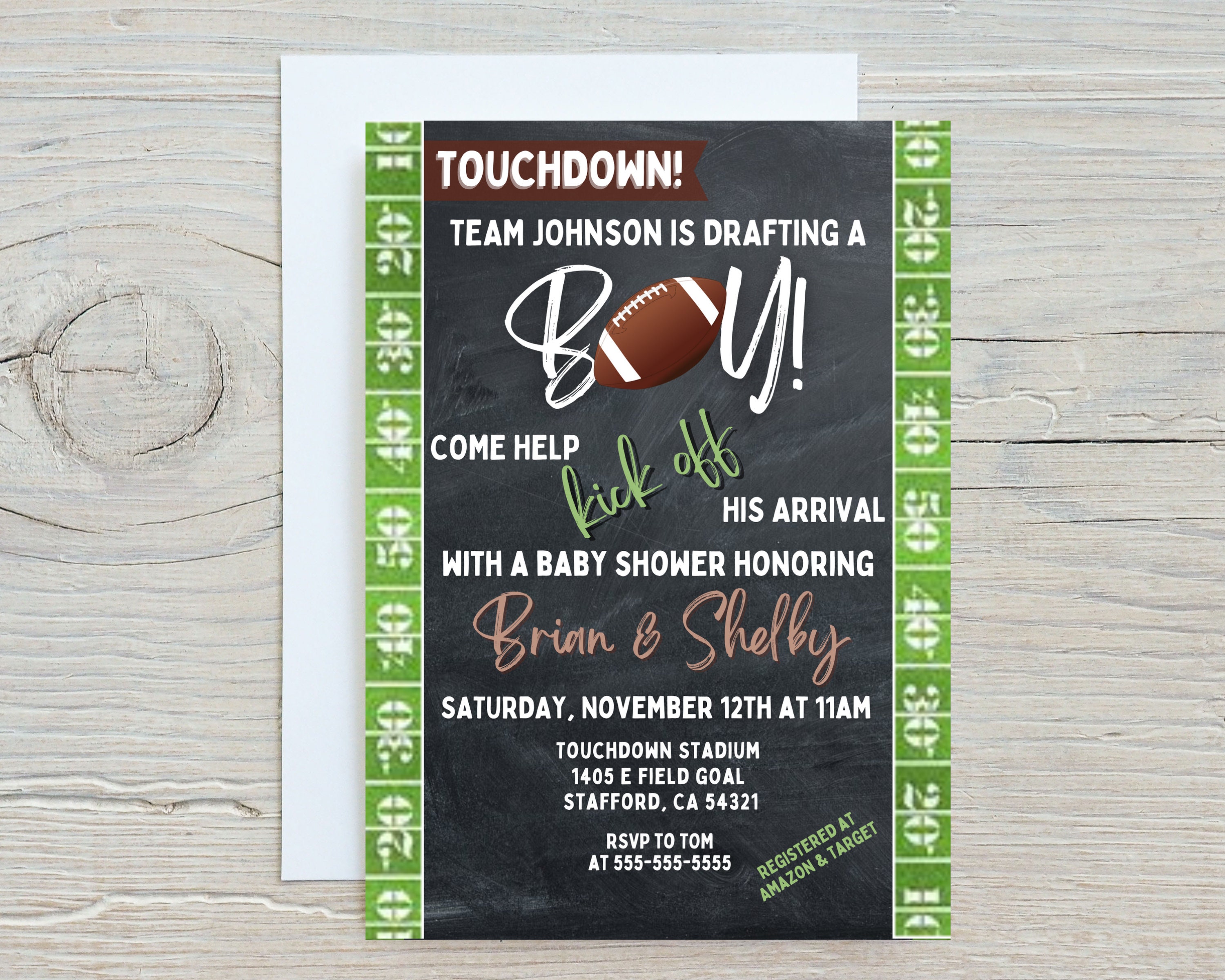 TOUCHDOWN Football Baby Shower Invitation, Cute Baby Shower Invitation ...