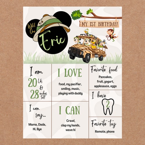 WILD ONE Mickey Mouse Safari Birthday Invitation Cute Baby - Etsy