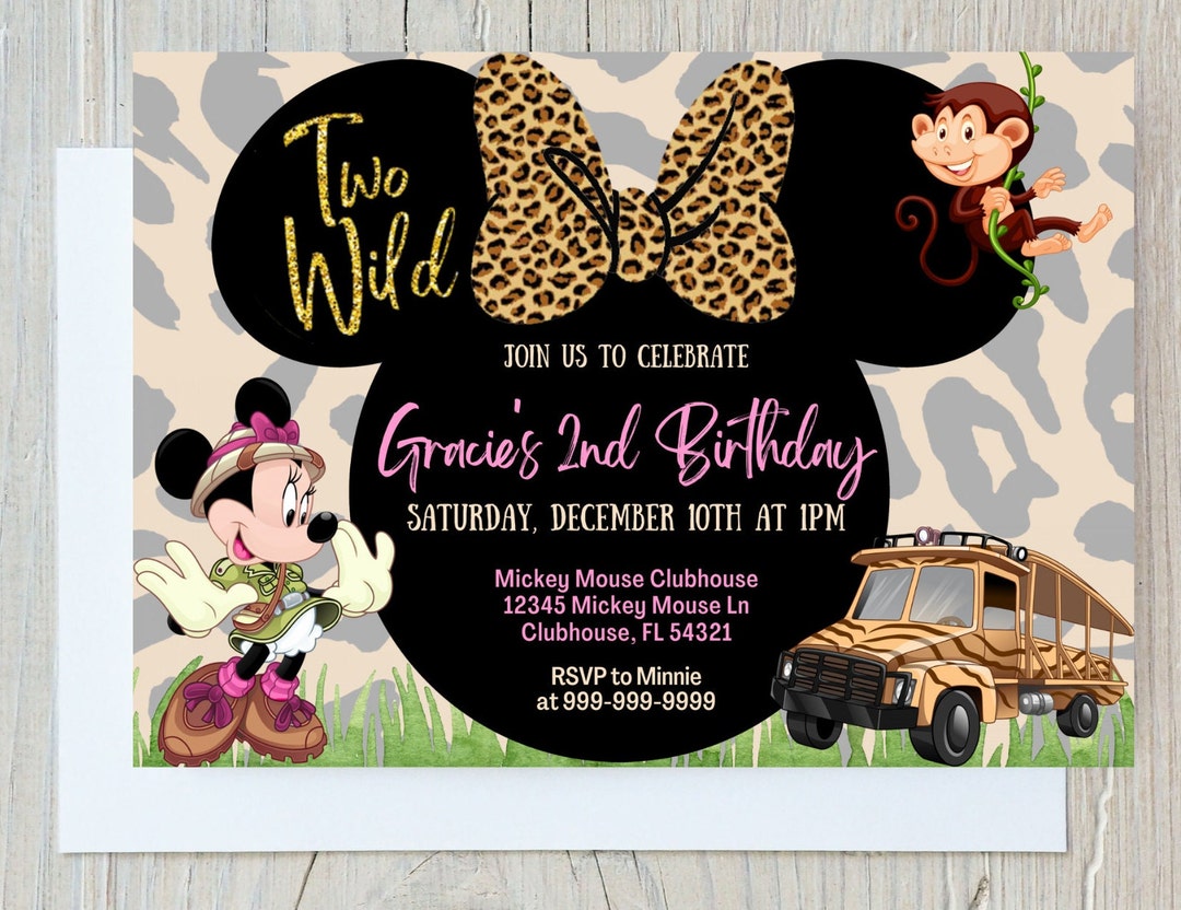 TWO WILD Minnie Mouse PINK Safari Birthday Invitation, Cute Toddler ...