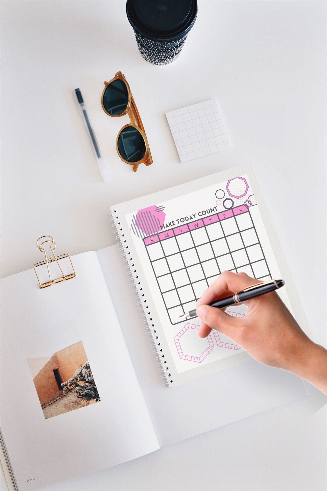 Pink Hexagon Calendar and Habit Tracker - Etsy
