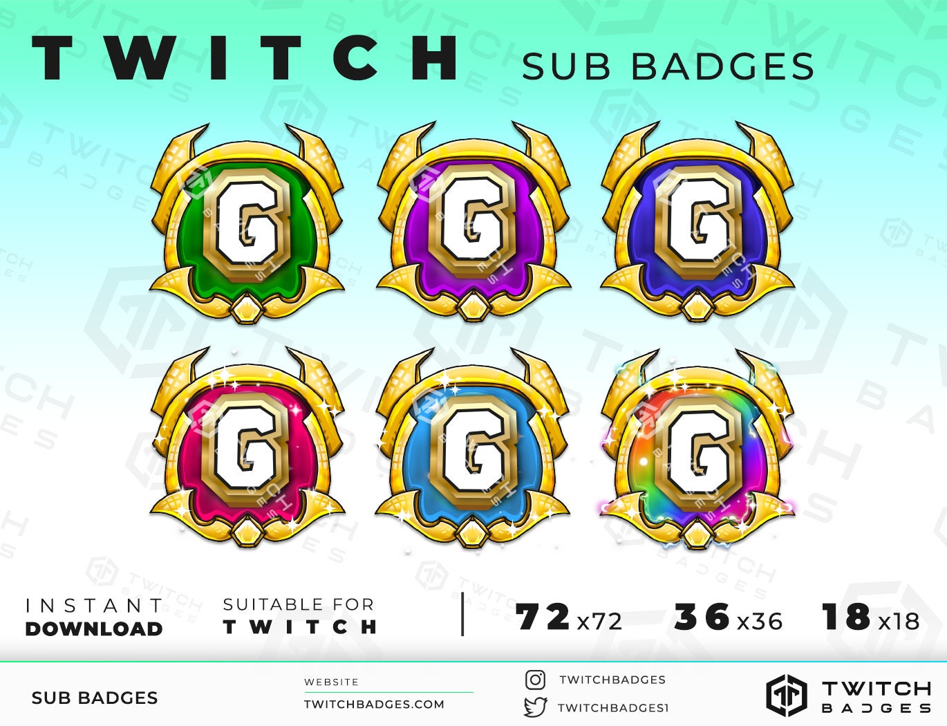 Twitch Sub Badges Letter G Cheer Badges Subscriber Badge Bit Badges ...