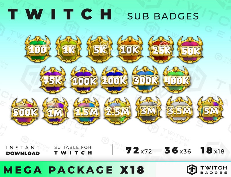 Twitch Sub Badges 18 Twitch Bit Badges Cheer Badges Subscriber - Etsy