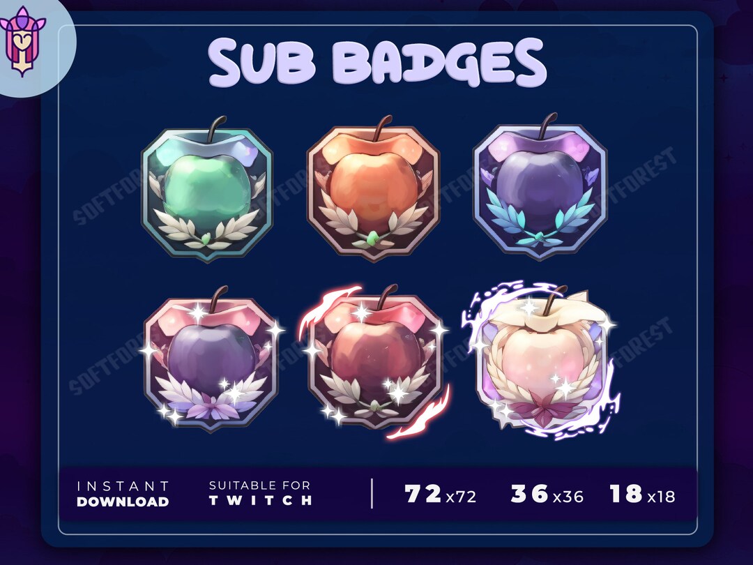Twitch Sub Badges Apple Cheer Badges Subscriber Badge Bit Badges Twitch ...