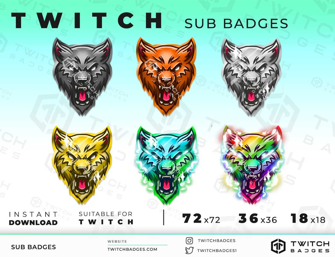Twitch Sub Badges Wolf Cheer Badges Subscriber Badge Bit Badges Twitch ...