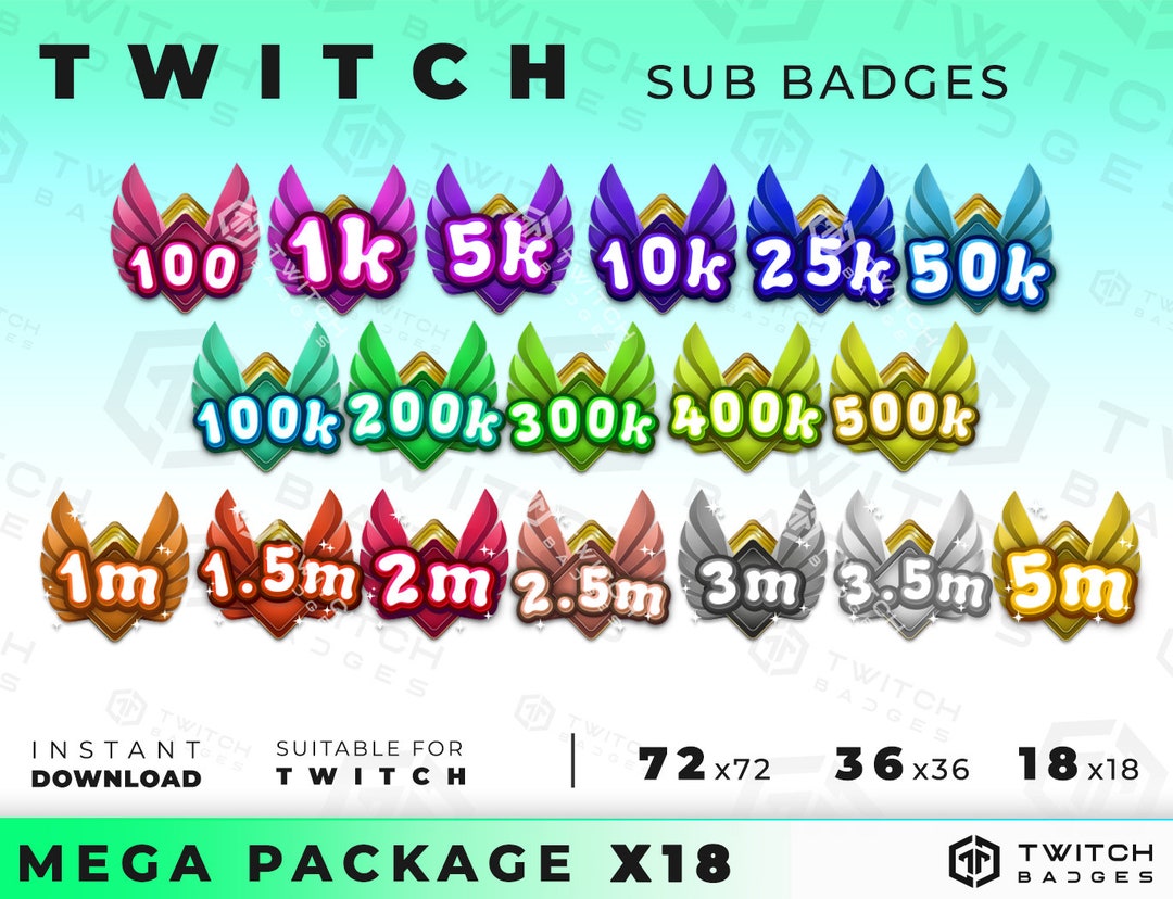 Twitch Sub Badges 18 Twitch Bit Badges Cheer Badges Subscriber Badge ...
