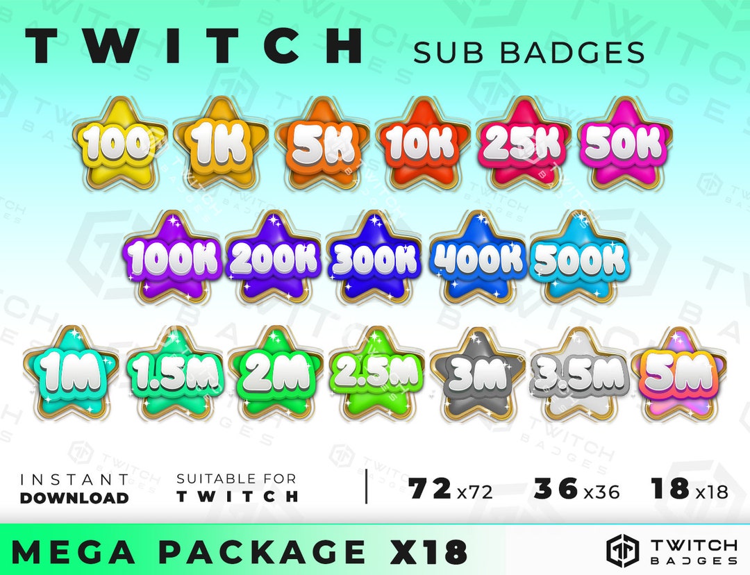 Twitch Sub Badges Stars 18 Cheer Badges Subscriber Badge Bit Badges ...