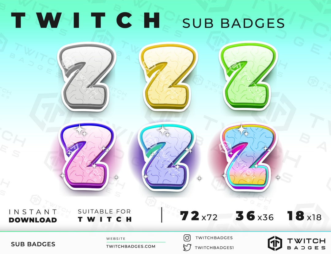 Twitch Sub Badges Letter Z Cheer Badges Subscriber Badge Bit - Etsy
