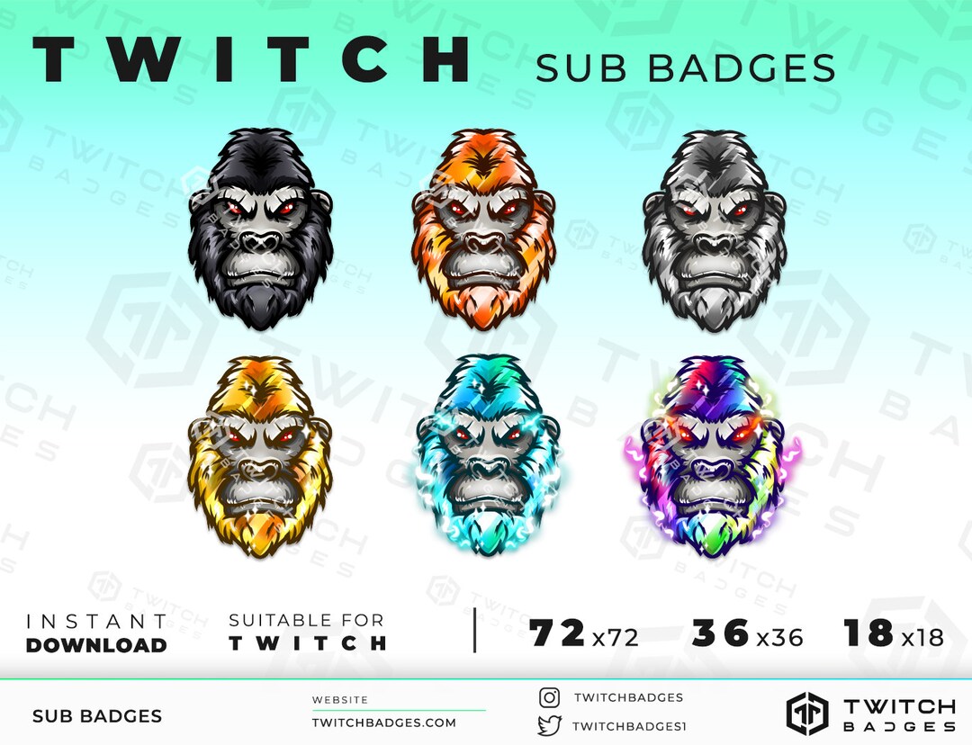 Twitch Sub Badges Gorilla Cheer Badges Subscriber Badge Bit Badges Twitch Loyalty Badges - Etsy