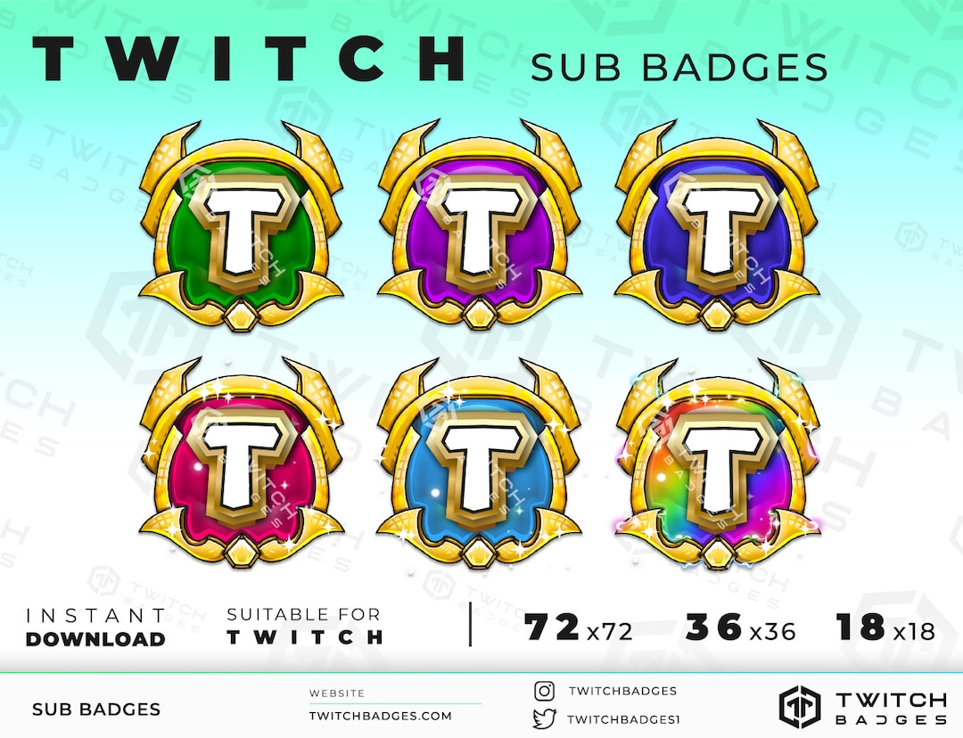 Twitch Sub Badges Letter T Cheer Badges Subscriber Badge Bit Badges ...