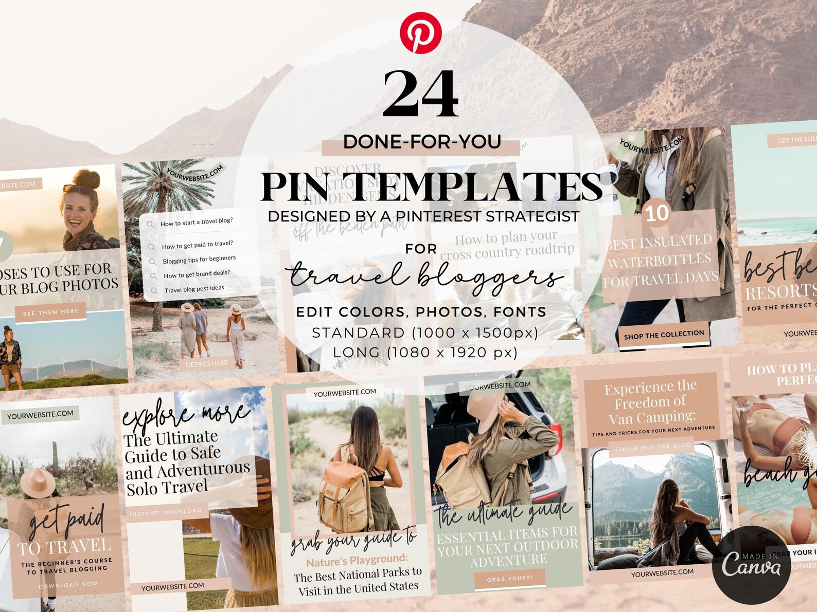 Pinterest Templates for Travel Blogger Pinterest Graphics Canva ...